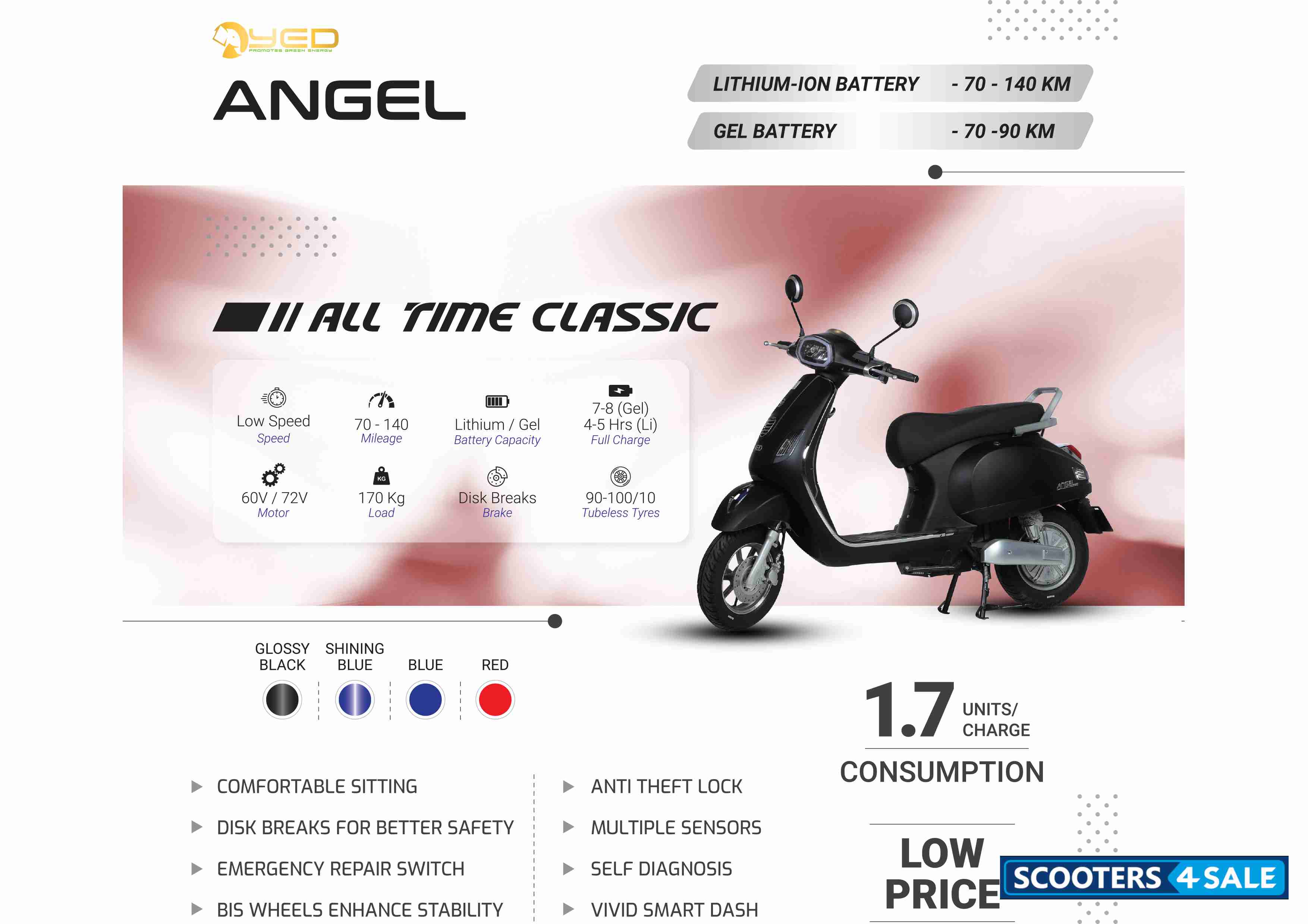 Yed Electric Angel Electric Scooter price, mileage, colours, photos, featuers and reviews ...